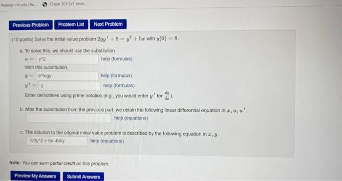 Solved (10 points) Solve the inital value problem | Chegg.com