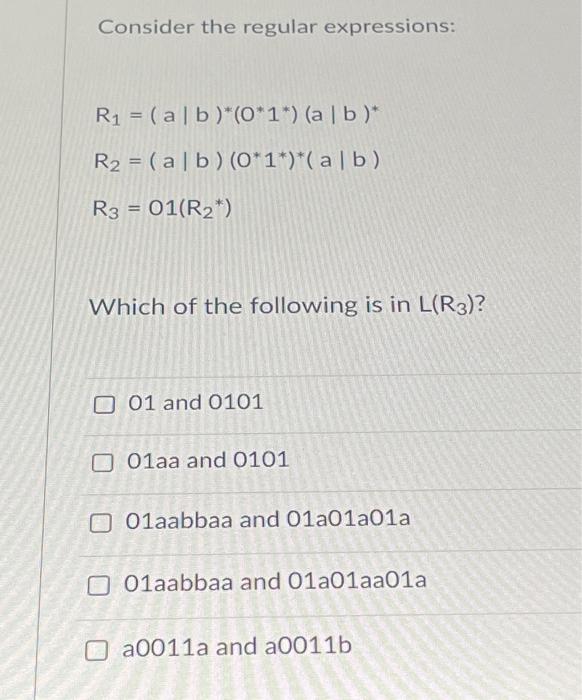Solved Consider the regular expressions: | Chegg.com