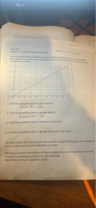 Solved 1.2 Math 243 Chapter 5 - Probability Density | Chegg.com