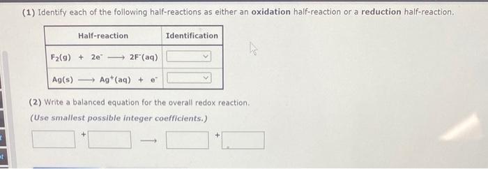 Solved (2) Write a balanced equation for the overall redox | Chegg.com