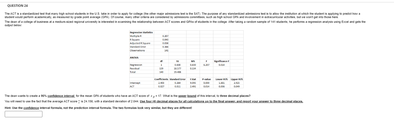 Solved QUESTION 24 ﻿output below:\table[[Regression | Chegg.com