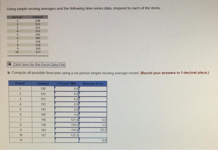 Solved Using simple moving averages and the following time | Chegg.com