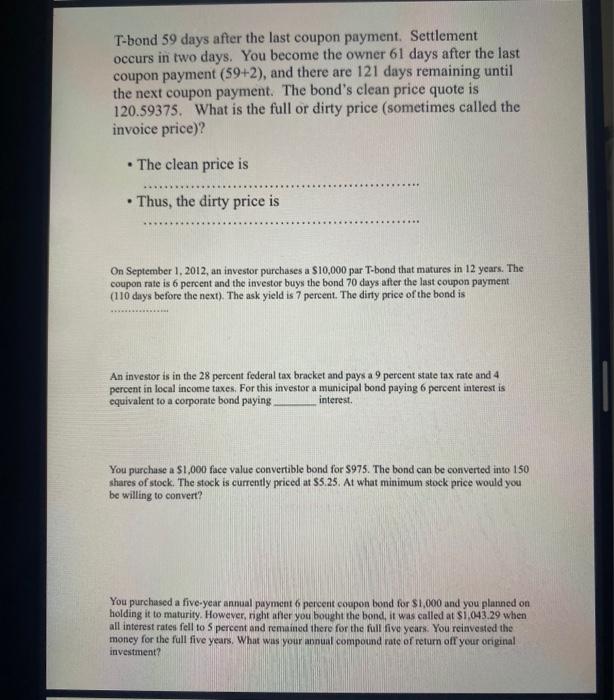 Solved Sample Treasury Bond Quote (Example FYI Only) $1.000 | Chegg.com