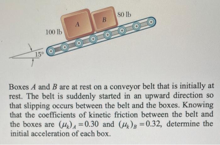 Solved Boxes A and B are at rest on a conveyor belt that is | Chegg.com