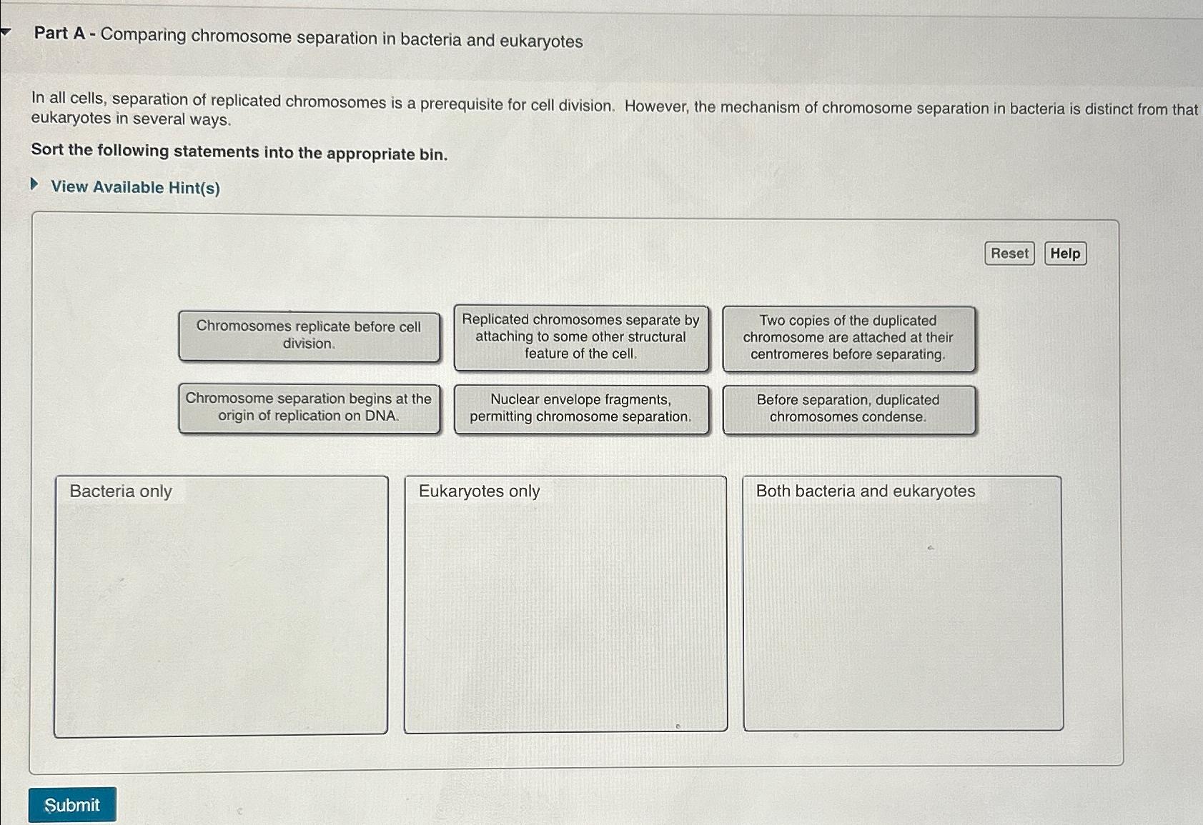 Solved Part A - ﻿Comparing chromosome separation in bacteria | Chegg.com