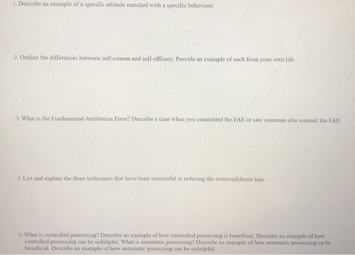 Solved 1. Describe an example of a specific attitude matched | Chegg.com