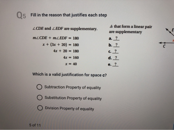 Solved 01 Fill in the reason that justifies each step 5(x + | Chegg.com