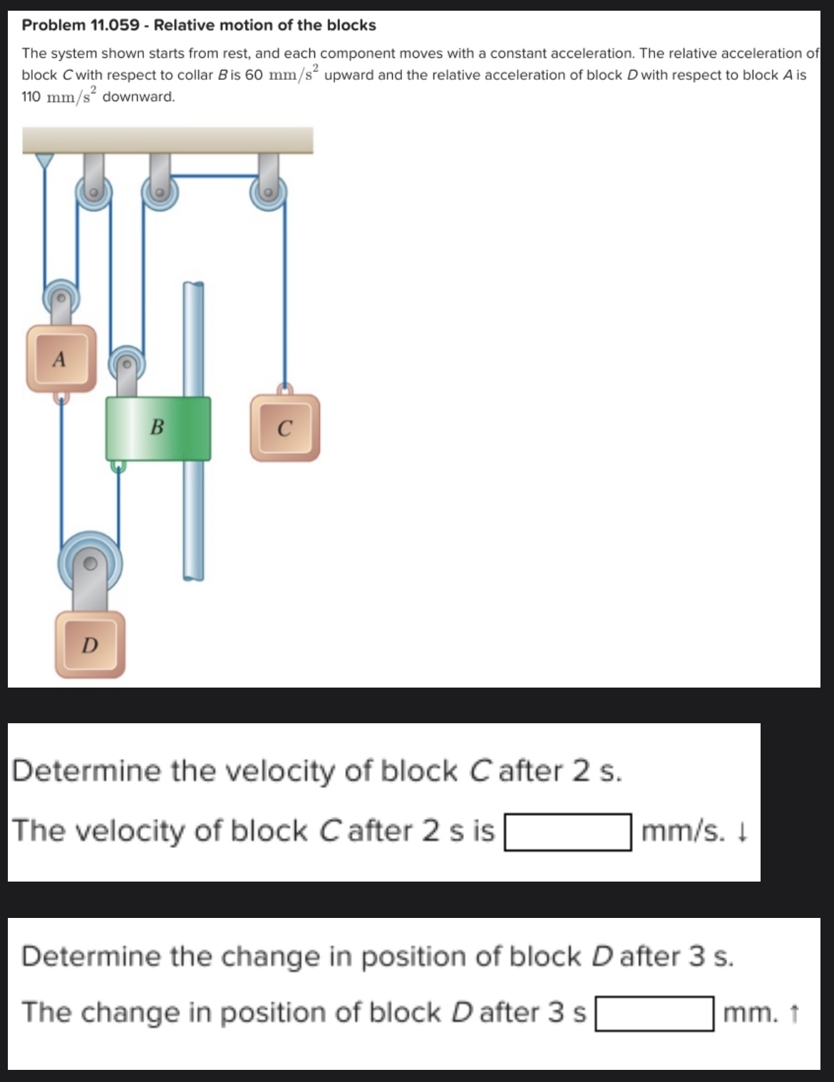 Solved Problem 11.059 - ﻿Relative motion of the blocksThe | Chegg.com