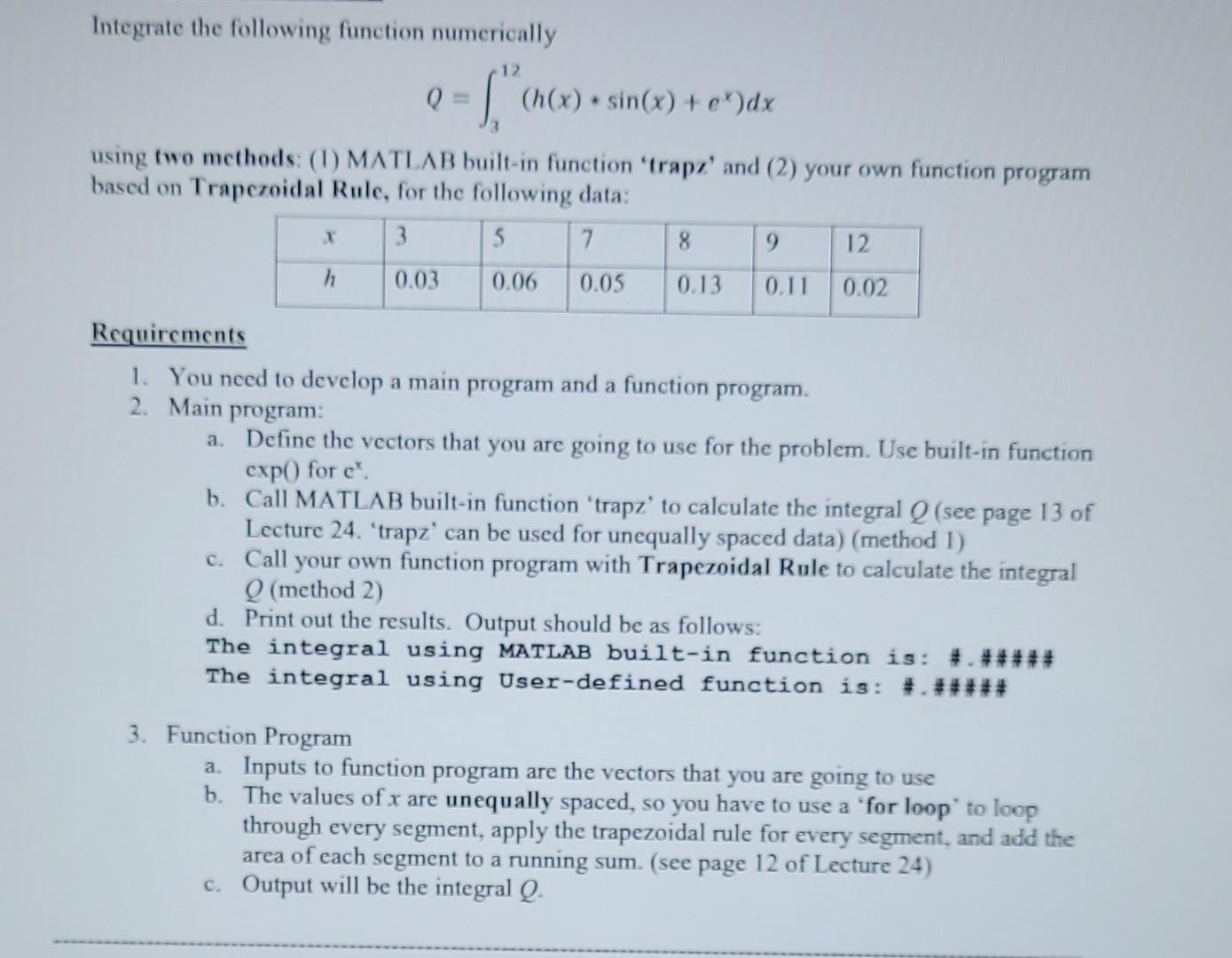 Solved Integrate the following function numerically Q = "* | Chegg.com