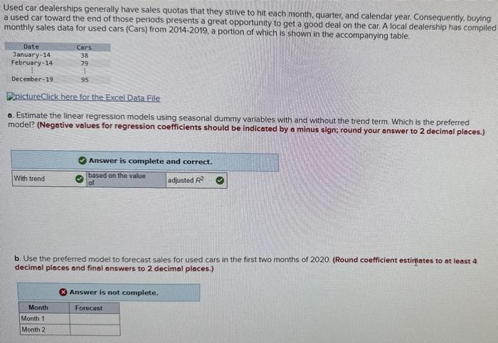Solved Used car dealerships generally have sales quotas that | Chegg.com