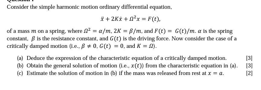 Consider the simple harmonic motion ordinary | Chegg.com
