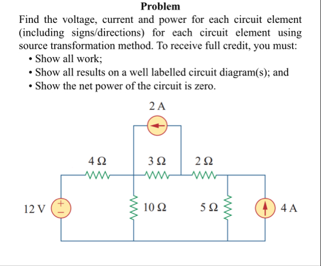 ProblemFind the voltage, current and power for each | Chegg.com