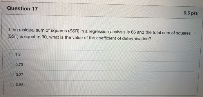 Solved Question 17 05 Pts If The Residual Sum Of Squares