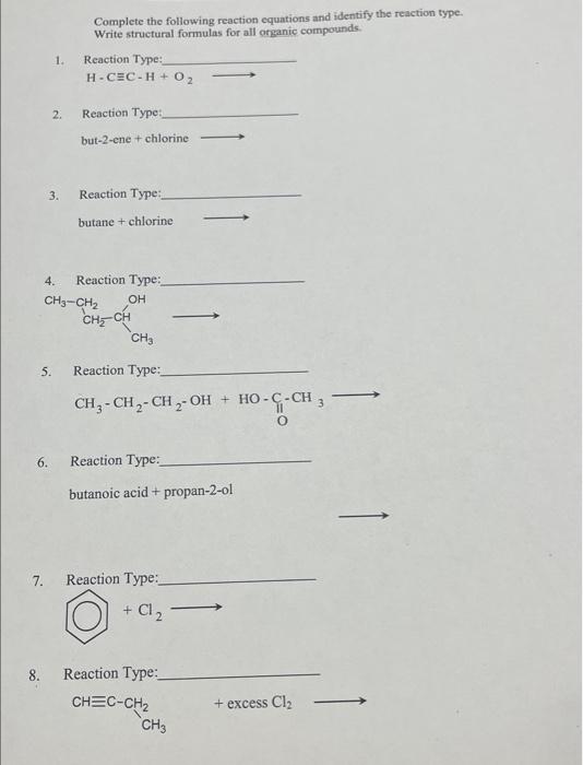 Solved Complete the reaction equations and identify the | Chegg.com