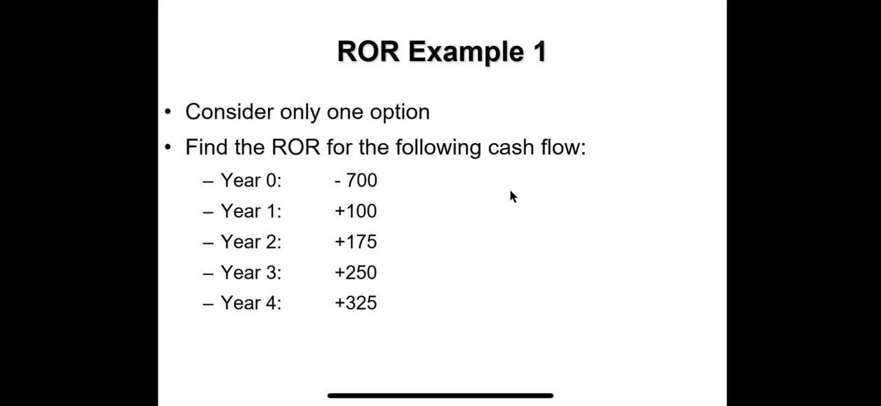 Solved ROR Example 1 Consider only one option Find the ROR | Chegg.com