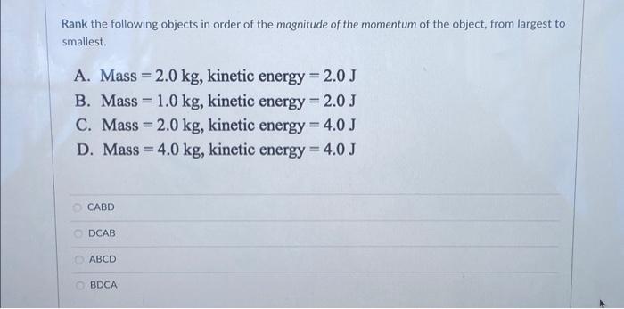 Solved Rank the following objects in order of the magnitude | Chegg.com