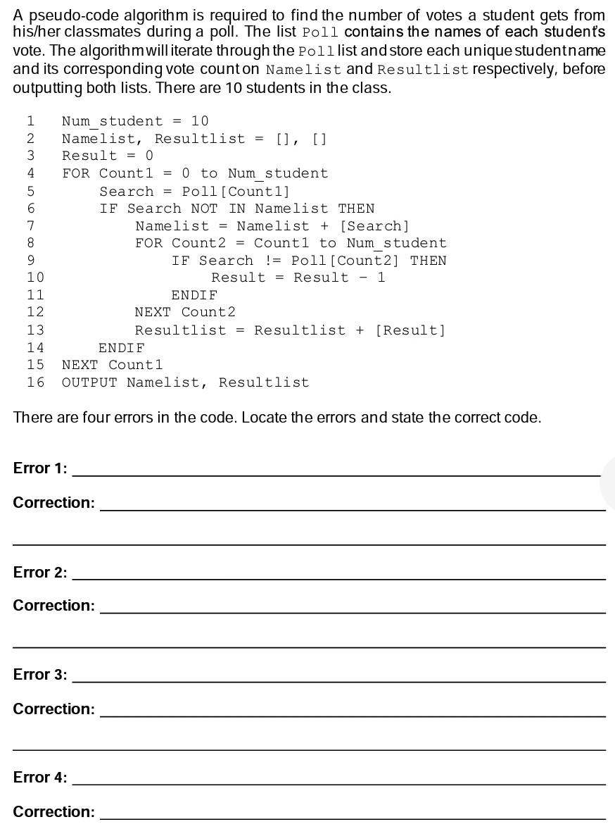 Solved Secondary school computing prograaming. Detect error. | Chegg.com