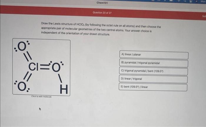 Solved Chem101 Mon Question 20 of 27 Sul Draw the Lewis | Chegg.com