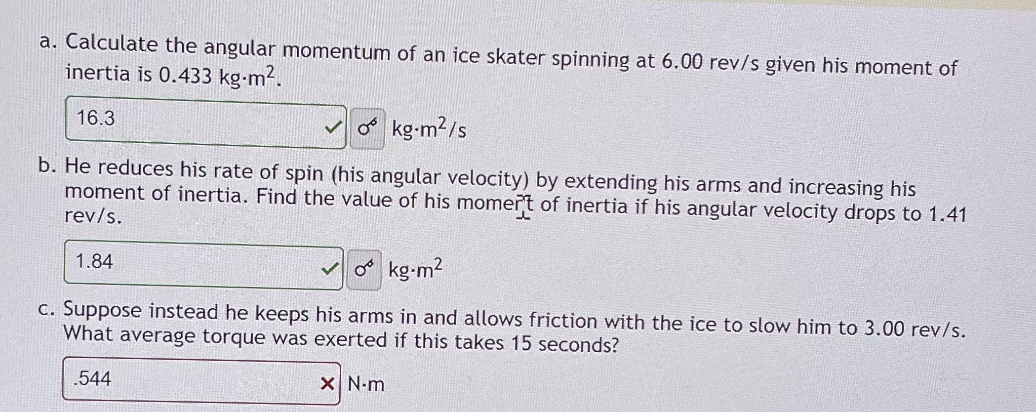 Solved a. ﻿Calculate the angular momentum of an ice skater | Chegg.com