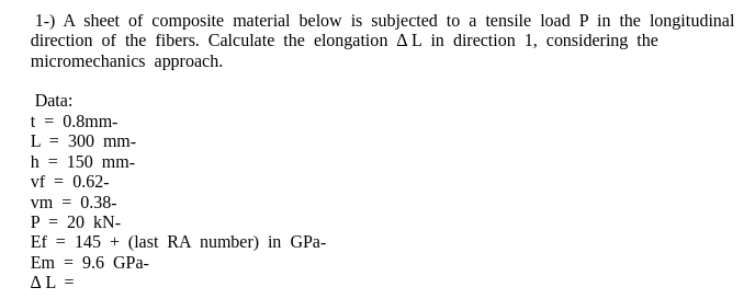 Solved 1-) ﻿A sheet of composite material below is subjected | Chegg.com