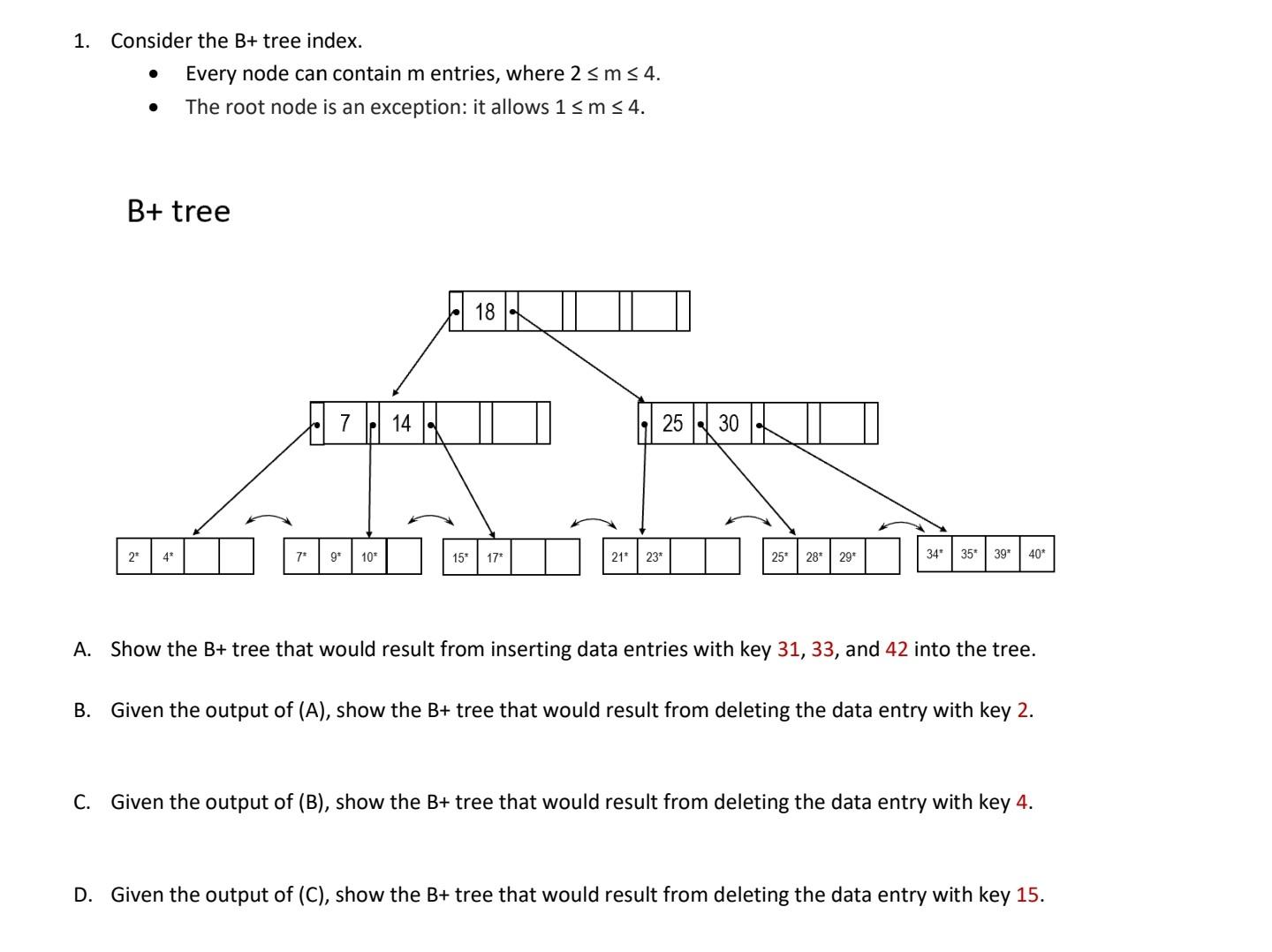 Solved 1. Consider the B+ tree index. - Every node can | Chegg.com