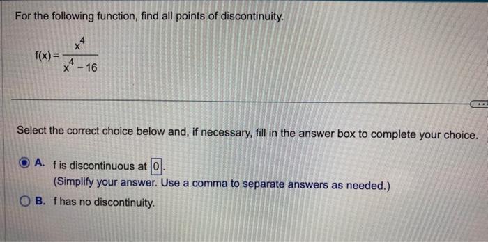 Solved For the following function, find all points of | Chegg.com