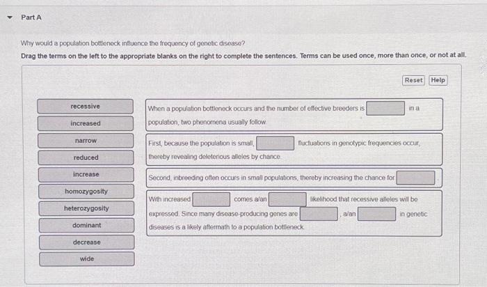 Solved Part A Why would a population bottleneck influence | Chegg.com