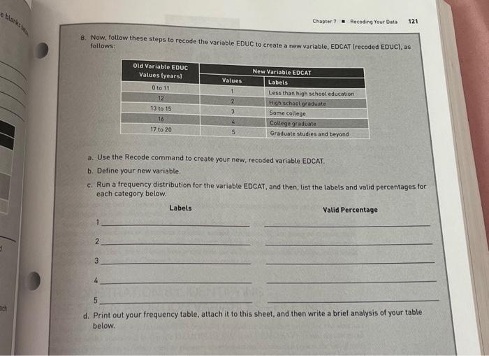 Solved 8. Now, fotlow these steps to recode the variable | Chegg.com