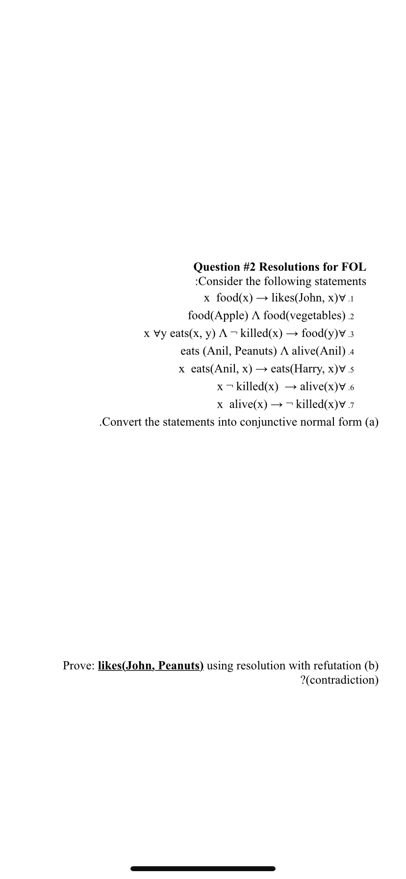 Solved Question #2 ﻿Resolutions for FOLConsider the | Chegg.com