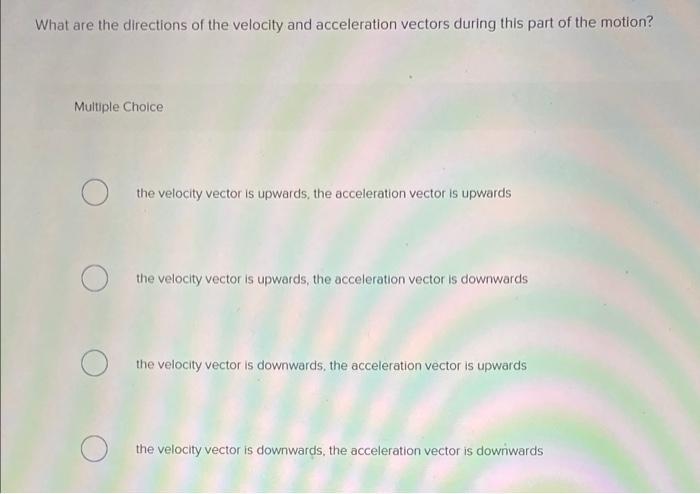 Solved What are the directions of the velocity and | Chegg.com
