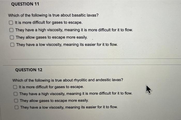 Solved Which of the following is true about basaltic lavas? | Chegg.com