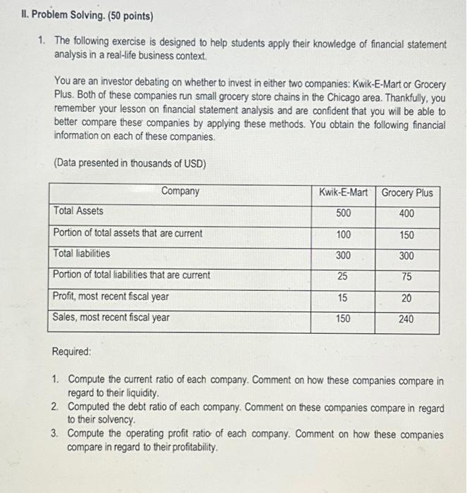 Solved . Problem Solving. (50 points) 1. The following | Chegg.com