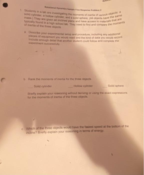 Solved Rotational Dynamics Sample Free Response Problem II | Chegg.com