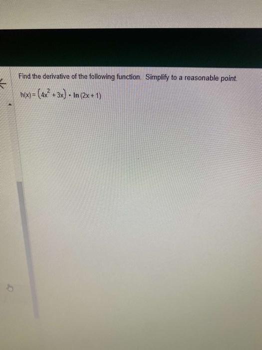 Solved Find the derivative of the following function. | Chegg.com