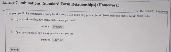 Solved Linear Combinations [Standard Form Relationships] | Chegg.com