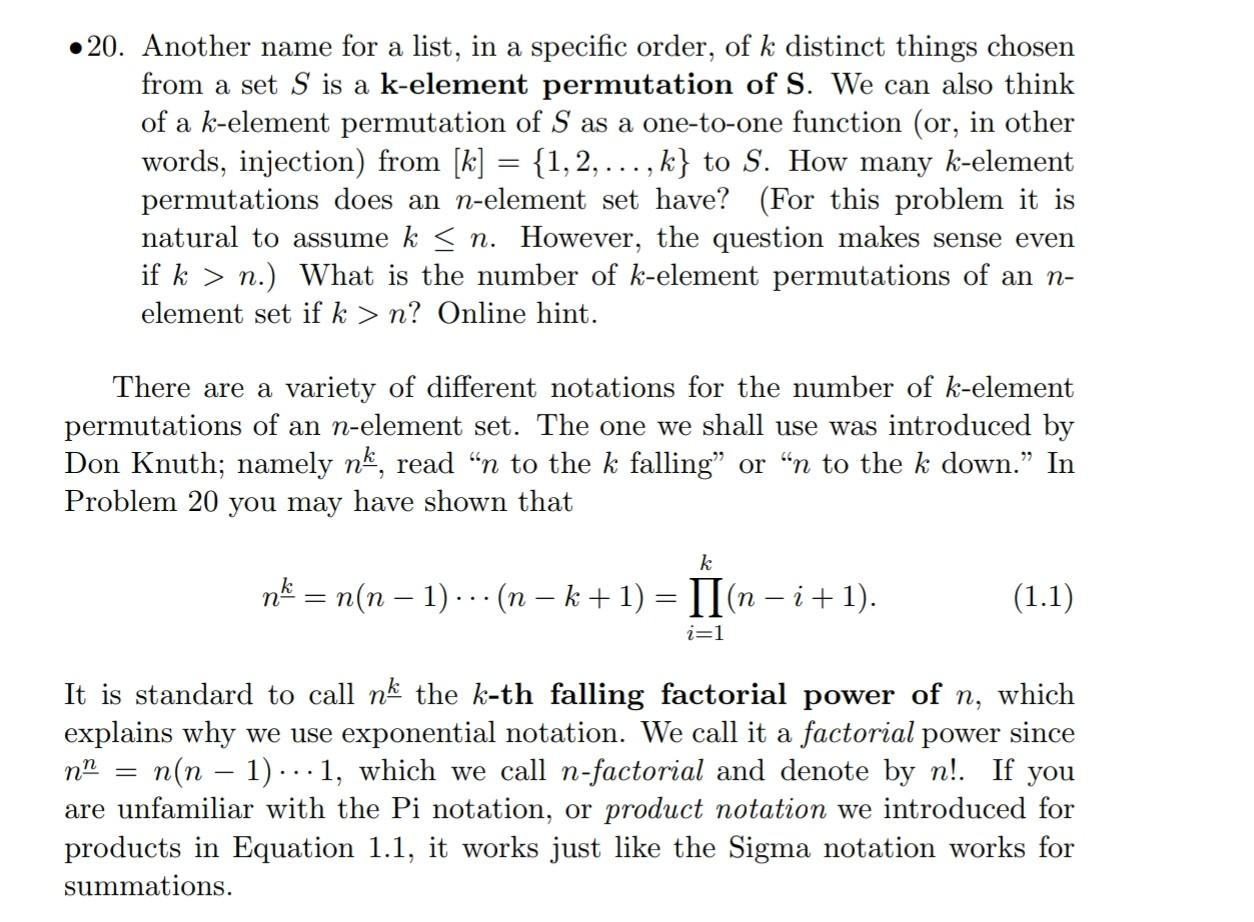 Solved of a k-element permutation of S as a one-to-one | Chegg.com