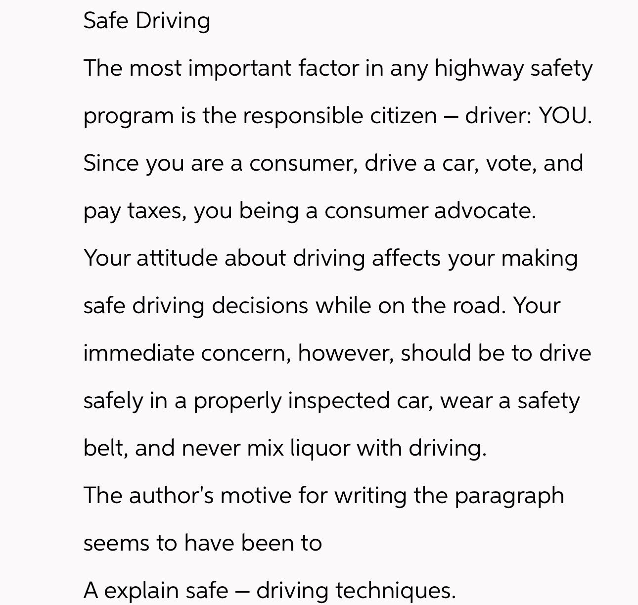 Solved Safe DrivingThe most important factor in any highway | Chegg.com