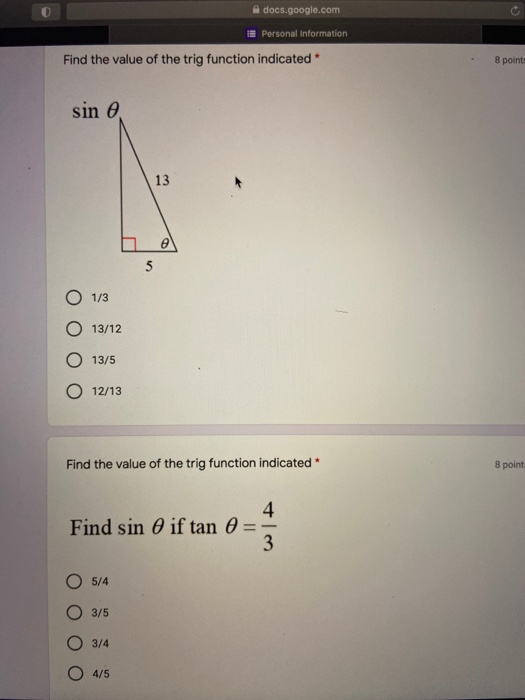 Solved Find the value of the trig function indicated * csc e | Chegg.com