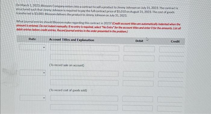 Solved On March 1, 2023, Blossom Company enters into a | Chegg.com