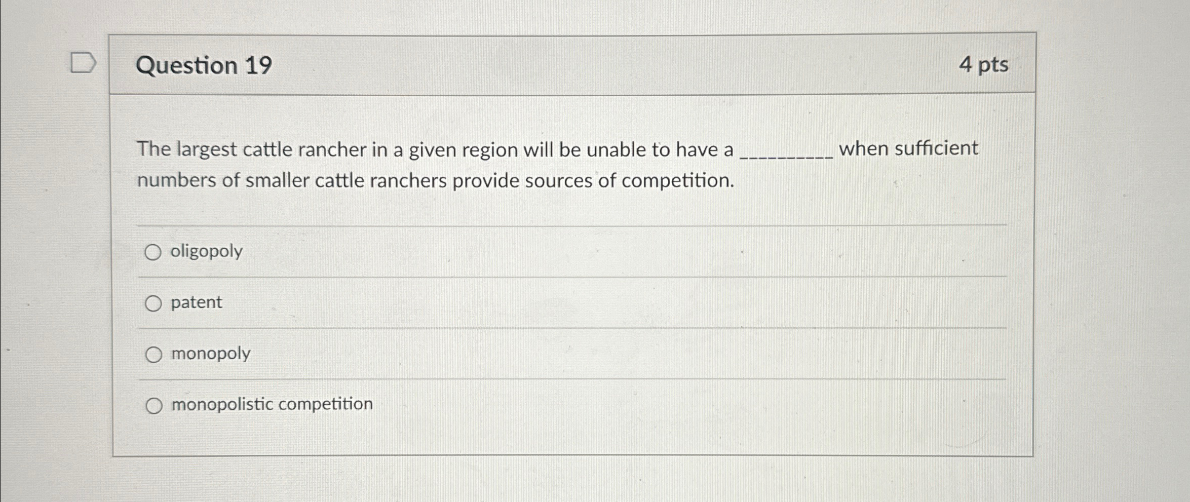 Solved Question 194 ﻿ptsThe largest cattle rancher in a | Chegg.com
