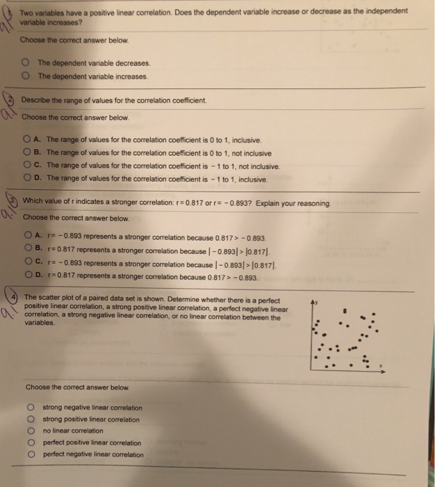 Solved Two variables have a positive linear correlation. | Chegg.com