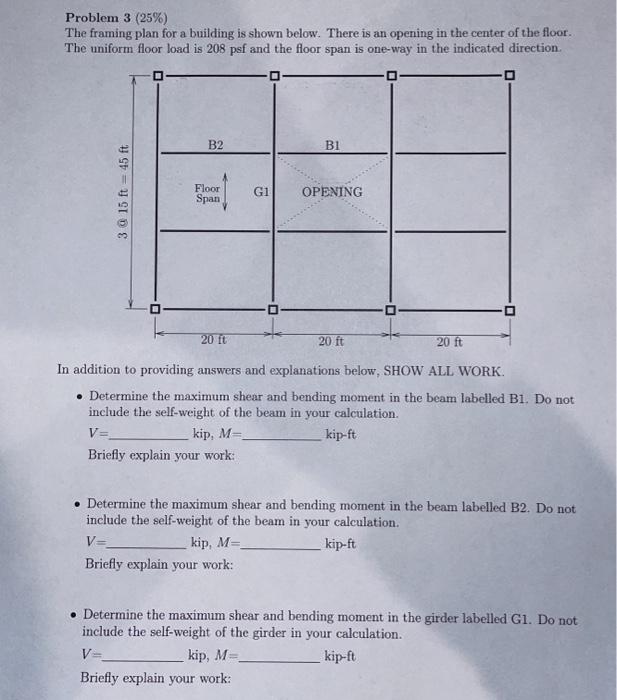 Solved Problem 3 (25%) The framing plan for a building is | Chegg.com