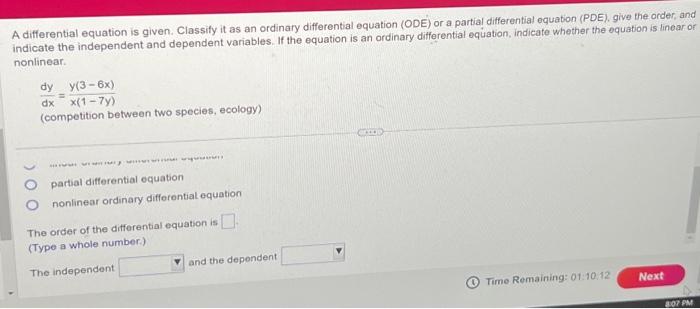 Solved A differential equation is given. Classify it as an | Chegg.com