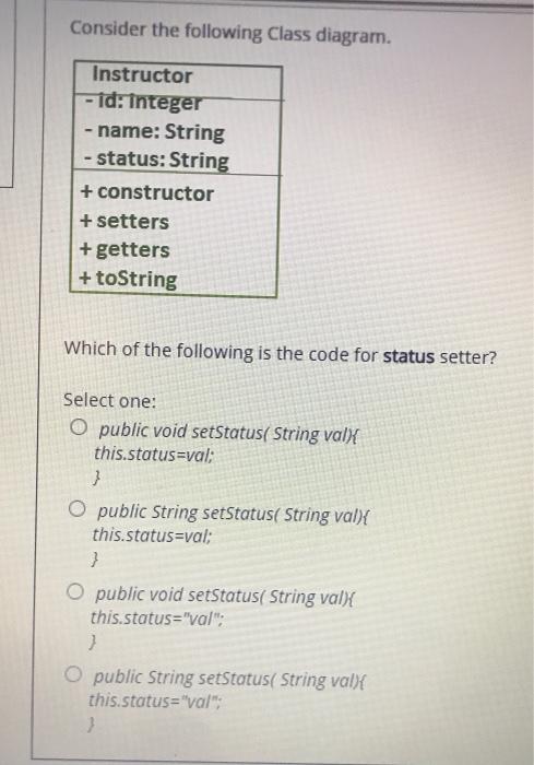Solved Consider the following Class diagram. Instructor - | Chegg.com