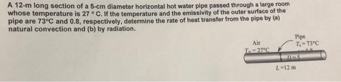 Solved A 12-m long section of a 5−cm diameter horizontal hot | Chegg.com