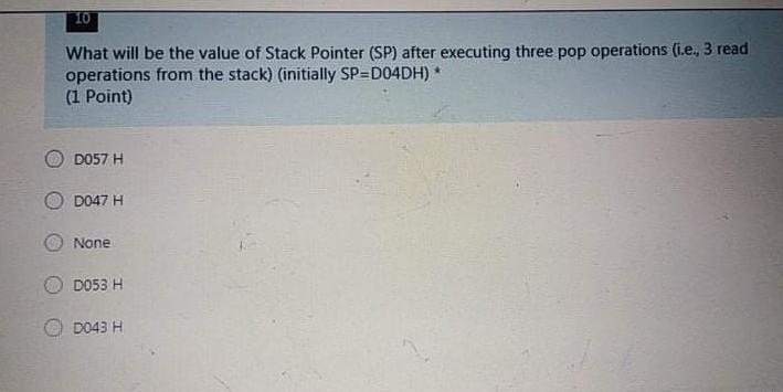 Solved 10 What will be the value of Stack Pointer (SP) after | Chegg.com