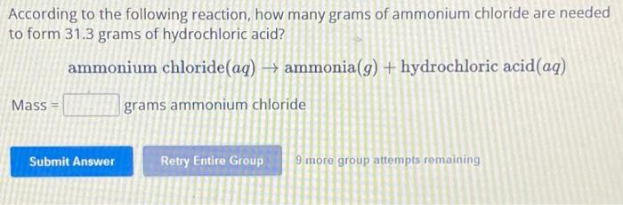 Solved According to the following reaction, how many grams | Chegg.com