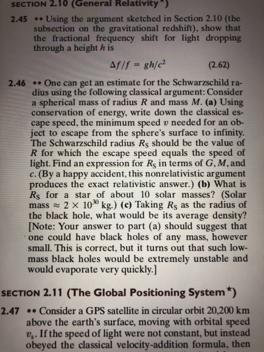 Solved SECTION 2.10 (General Relativity) Using the argument | Chegg.com