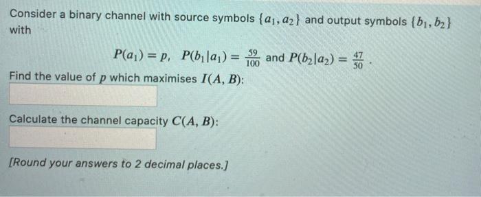 Consider a binary channel with source symbols | Chegg.com