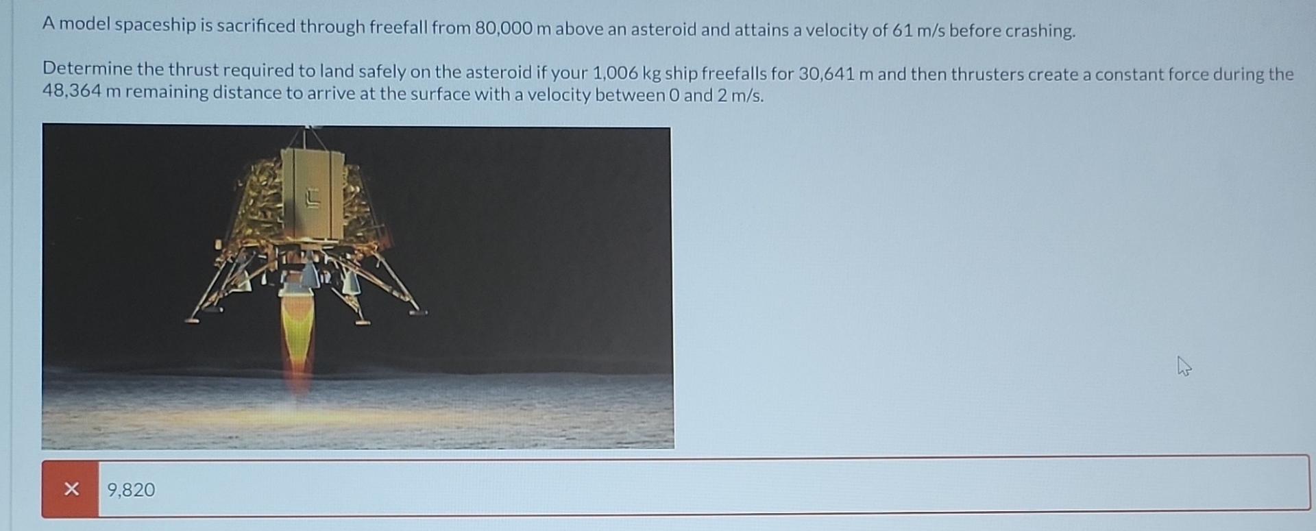 Solved A model spaceship is sacrificed through freefall from | Chegg.com